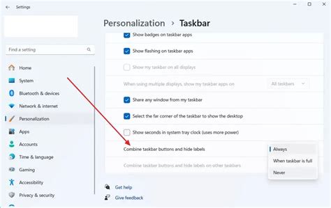 Enable Never Combine Taskbar Buttons With Labels In Windows
