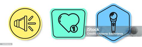 라인 스피커 볼륨 좋아요 및 하트 및 마이크를 설정합니다 컬러 셰이프입니다 벡터 Brand Name Online Messaging Platform에 대한 스톡 벡터 아트 및