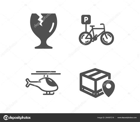 Set Bicycle Parking Helicopter Fragile Package Icons Parcel Tracking