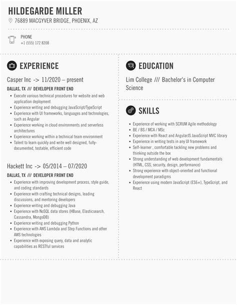 Developer Front End Resume Samples Velvet Jobs