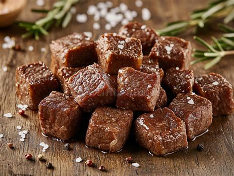 Close Up Fried Beef Cubes With Rosemary And Salt Stock Illustration
