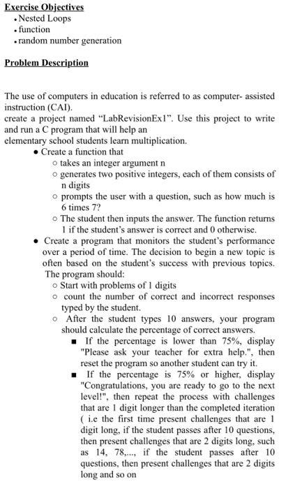 Solved Exercise Objectives Nested Loops Function Random