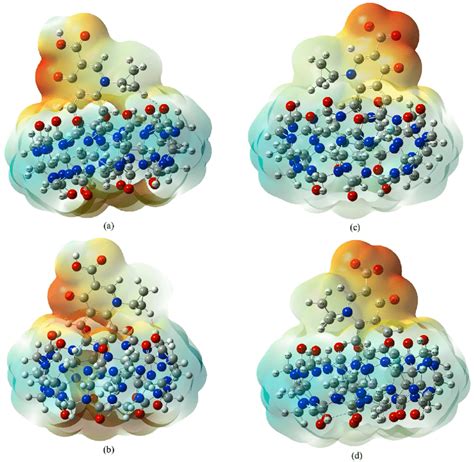 Electrostatic potential maps overlapped with the isodensity surface of... | Download Scientific ...