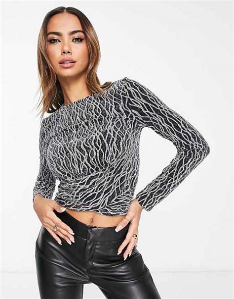 Vero Moda Crop Top Met Gedraaide Voorkant In Zilveren Glitter Deel