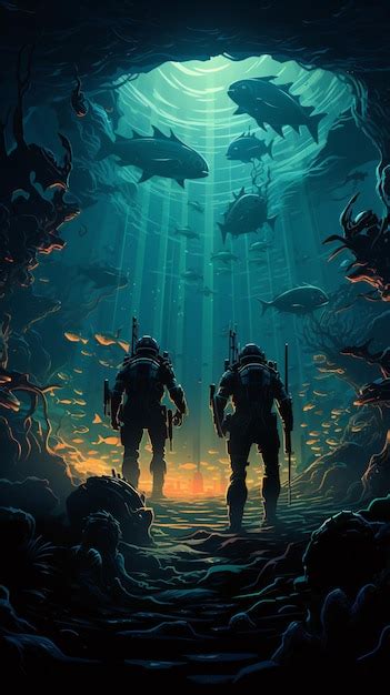 Dramatic Scene Xcom Divers In Shootout With Underwater Aliens In The