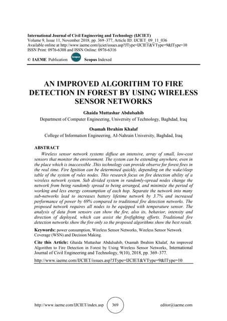 an improved algorithm to fire detection in forest by using wireless