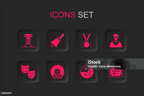 Cd 또는 Dvd 디스크 울리는 종 법률 기둥 파이 차트 인포 그래픽 졸업생 및 졸업 모자 인증서 템플릿 메달 및 코미디 비극 마스크 아이콘을 설정합니다 벡터 1에 대한