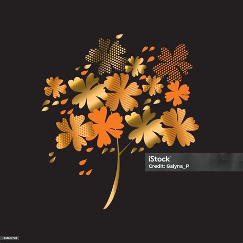 양식된가 꽃 트리 벡터 일러스트입니다 골드 요소와 뜨거운 색깔 자연 장식 디자인이을 초대 헤더 커버 포스터에 대 한 검은 배경에 초록 시즌 벡터입니다 11월에 대한 스톡