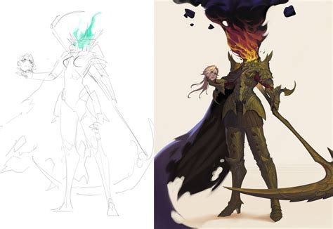 character i designed sketch and final r conceptart