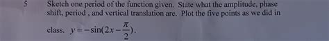 Solved Sketch One Period Of The Function Given State What Chegg Com