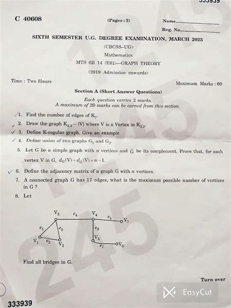 6th Sem Graph Theory Calicut University Shorts Graphtheory Calicutuniversity 2023 Youtube