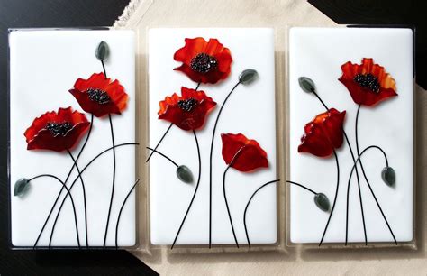 Poppies Fused Glass Tryptic Niven Glass Originals In 2024 Fused