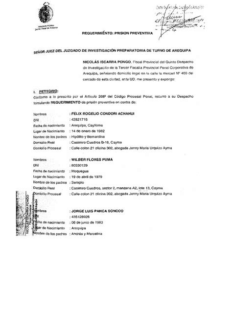 Requerimiento De Prisión Preventiva Pdf Informática Y Tecnología De