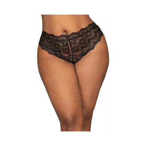 Dreamgirl Lace Tanga Open Crotch Panty And Elastic Open Back Detail Bl