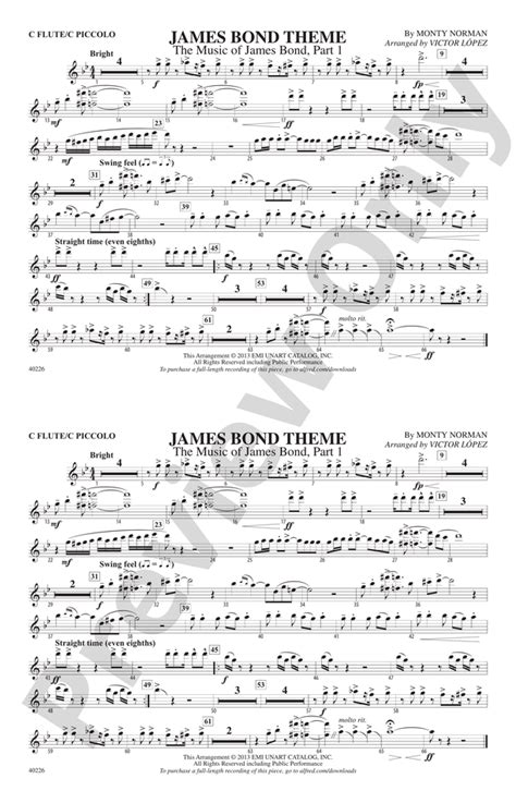 James Bond Theme Flute Flute Part Digital Sheet Music Download