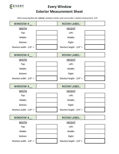 Every Window Exterior Measurement Sheet For Replacement Windows