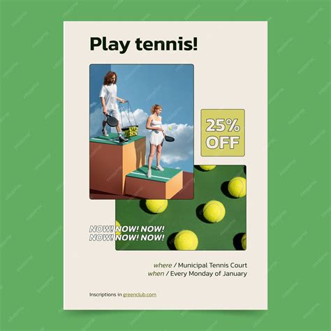 플랫 테니스 수직 포스터 템플릿 무료 벡터