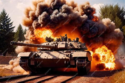 Military Tank In Combat Exploding Under Attack Explosive Blast From Weapon Attack Premium Ai