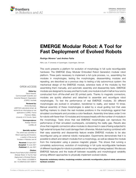 Pdf Emerge Modular Robot A Tool For Fast Deployment Of Evolved Robots