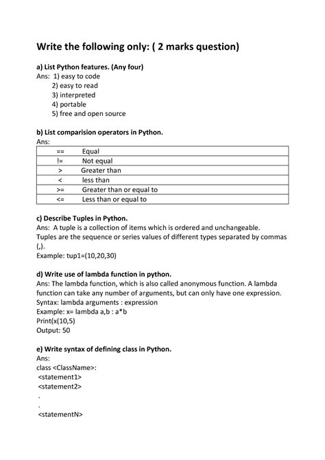 Pratham Write The Following Only 2 Marks Question A List Python Features Any Four Ans