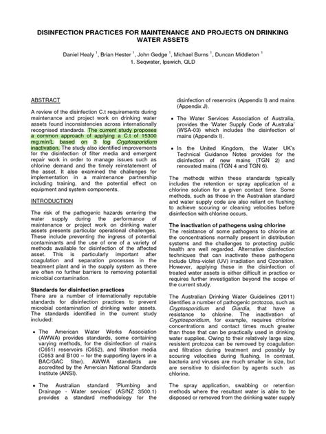 Seqwater Technical Paper Disinfection Options Pdf Water