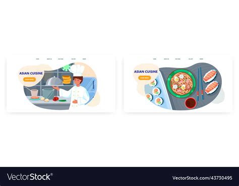 Asian Cuisine Landing Page Design Website Banner Vector Image