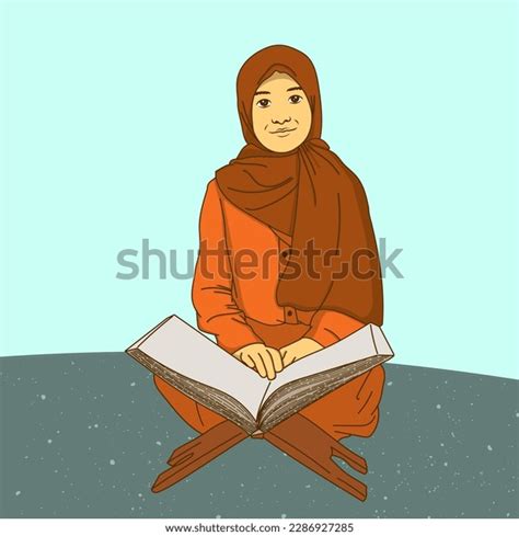 Illustration Muslim Girl Reading Quran Stock Vector Royalty Free