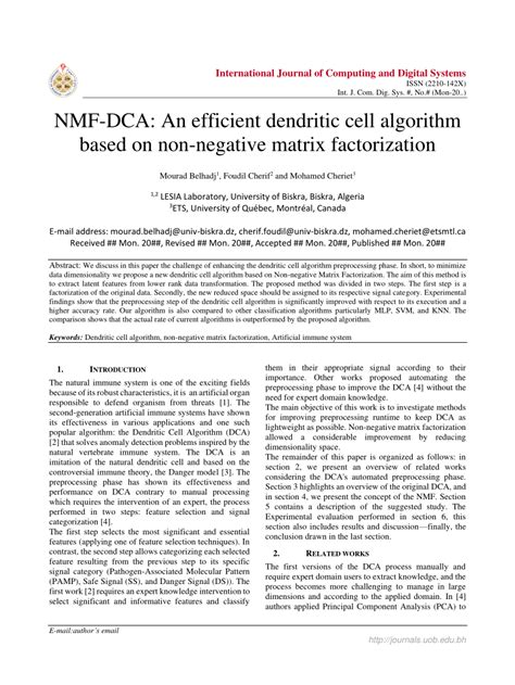 pdf nmf dca an efficient dendritic cell algorithm based on non