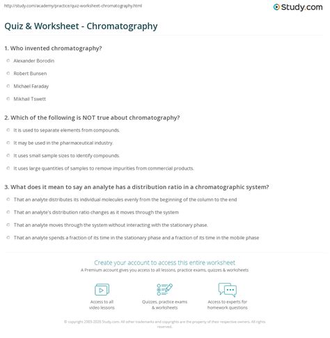 Quiz And Worksheet Chromatography
