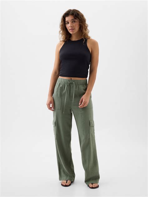 Linen Blend Wide Leg Cargo Pull On Pants Gap Factory