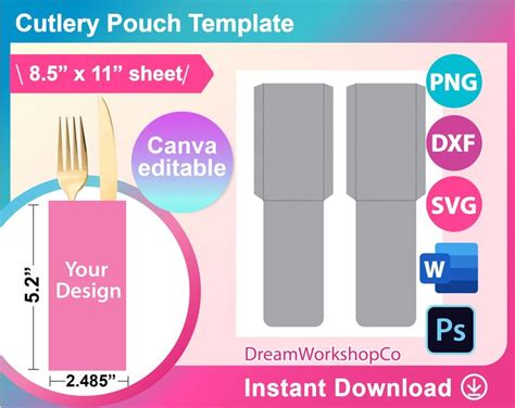 Cutlery Pouch Template Cutlery Set Template Svg Canva Dxf Ms Word