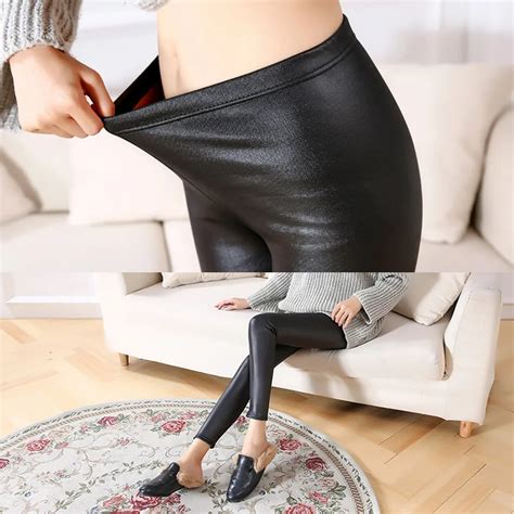 Женские черные мотоциклетные леггинсы из искусственной кожи с высокой талией Клубная одежда