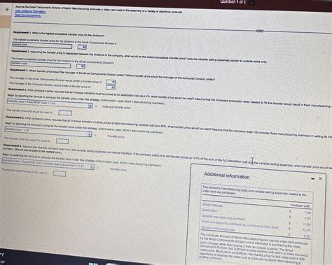 Solved Guestion 1 Of 3Assume The Small Components Division Chegg