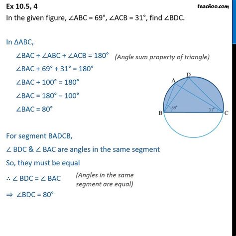 Ex 93 4 In Figure ∠abc 69° ∠acb 31° Find ∠bdc