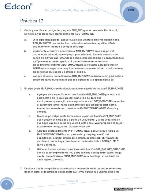 Practica Leccion 12 Pdf Pl Sql Sql
