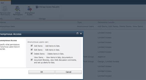permissions sharepoint website anonymous users not able to access
