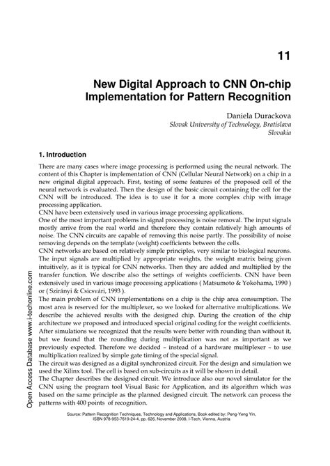 Pdf New Digital Approach To Cnn On Chip Implementation For Pattern