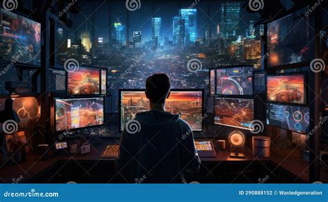 Multiscreen Technology At A Modern Workstation Stock Illustration Illustration Of Array Setup