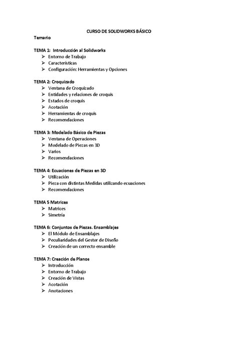Curso de solidworks basico compress CURSO DE SOLIDWORKS BÁSICO Temario TEMA 1 Introducción al