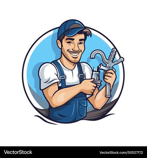 Plumber With Tools Of A Holding Wrench Royalty Free Vector