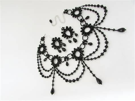 Total Black Bib Necklace Black Statement Necklace Victorian Etsy