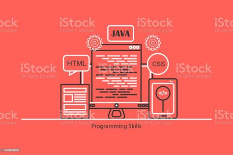 프로그래밍 기술 개념 얇은 선 일러스트 레이 션 Java 프로그래밍 언어에 대한 스톡 벡터 아트 및 기타 이미지 Java