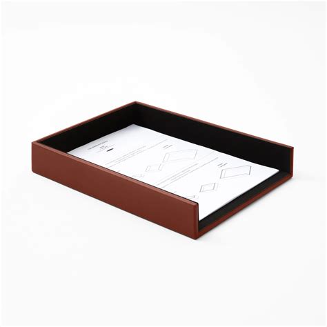 Office File Tray Real Leather Taupe Gray Cm 32x24 H5 Internal Covering