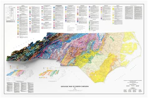 North Carolina Geologic Map Shaded Relief Unframed Print Elevation Map North