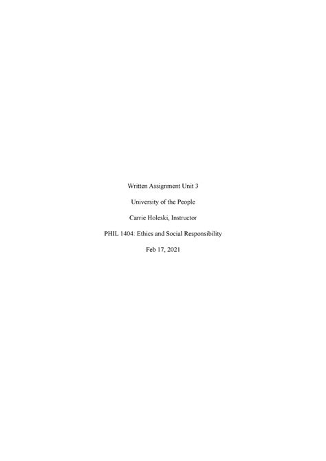 PHIL1404 Written Assignment Unit3 PHIL 1404 UoPeople Studocu