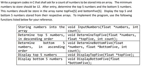 solved write a program codes in c that shall ask for a count