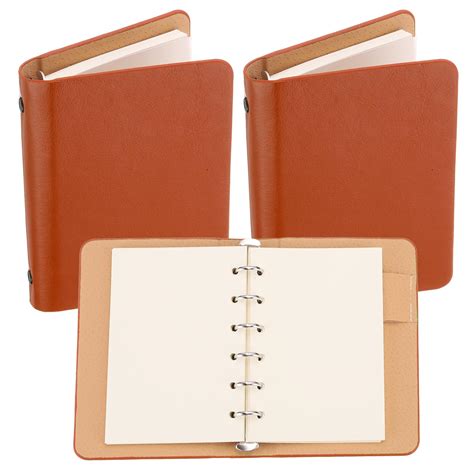 Patikil 6 Ring Binder Cover 2 Pack A7 Leather Notebook Binder Mini Refillable Loose Leaf