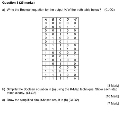 Solved Question 3 25 Marks A Write The Boolean Equation