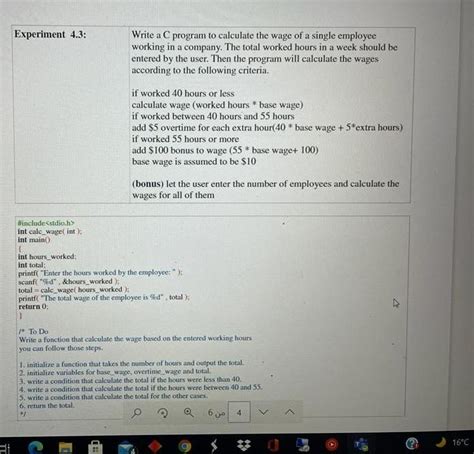 Solved Experiment Write A C Program To Calculate The Chegg