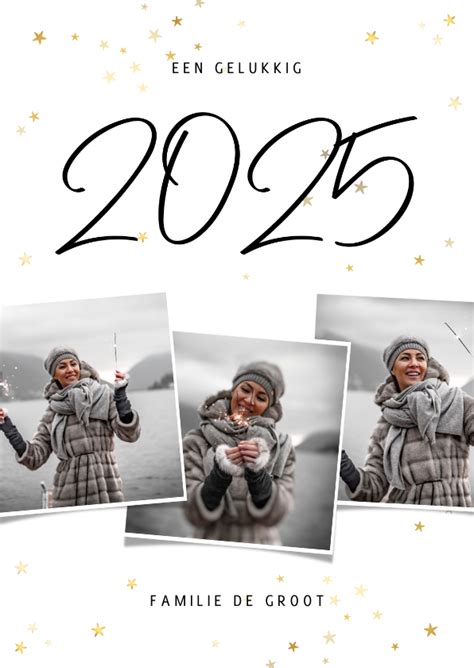 Nieuwjaarskaart Fotocollage 2025 Met Gouden Kaartje2go